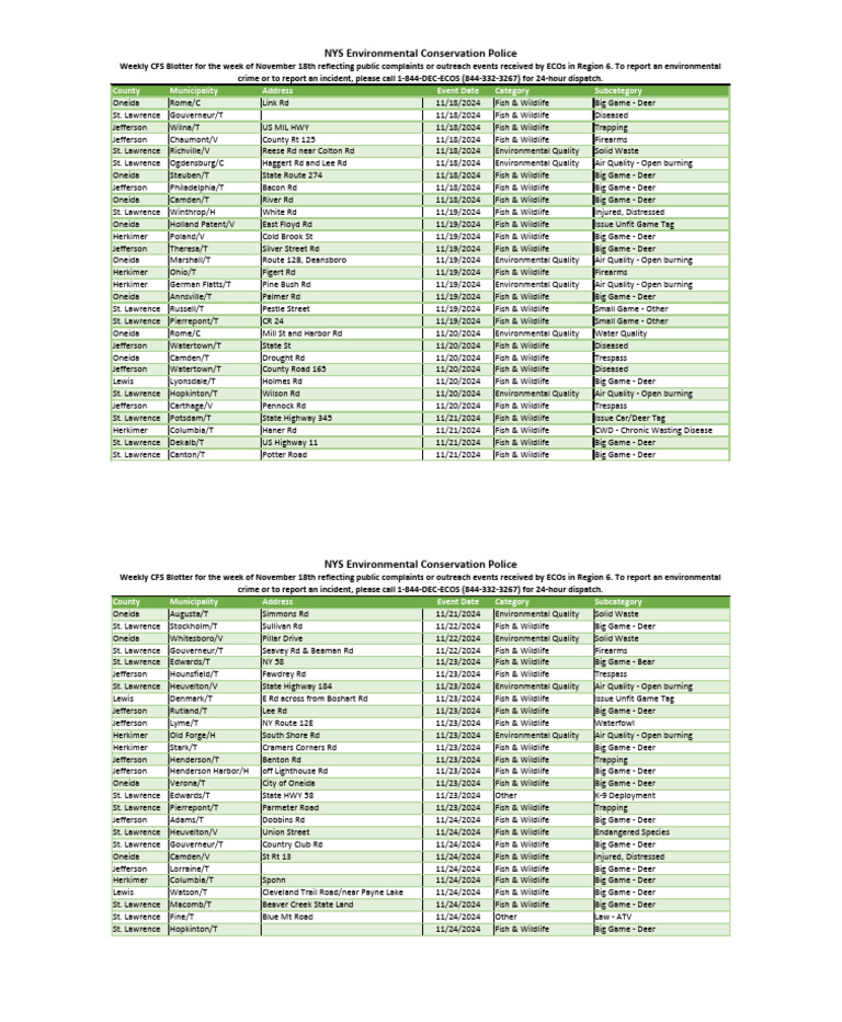 DEC Region 6 police activity Nov. 18 - Nov. 24, 2024 | PDF | Natural ...