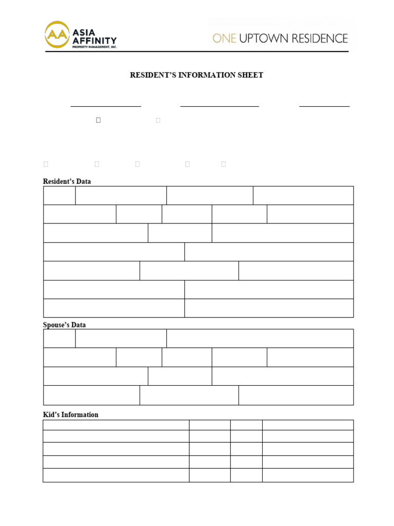 OUR Resident's Information Sheet (4) - Copy - Copy | PDF