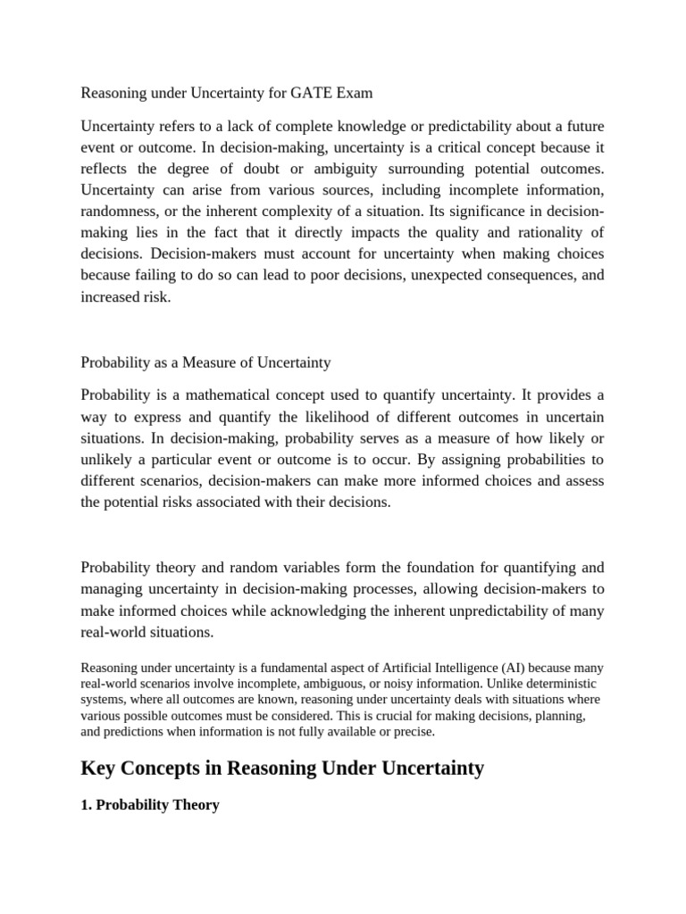 Reasoning Under Uncertainty For GATE Exam | PDF | Bayesian Inference | Uncertainty