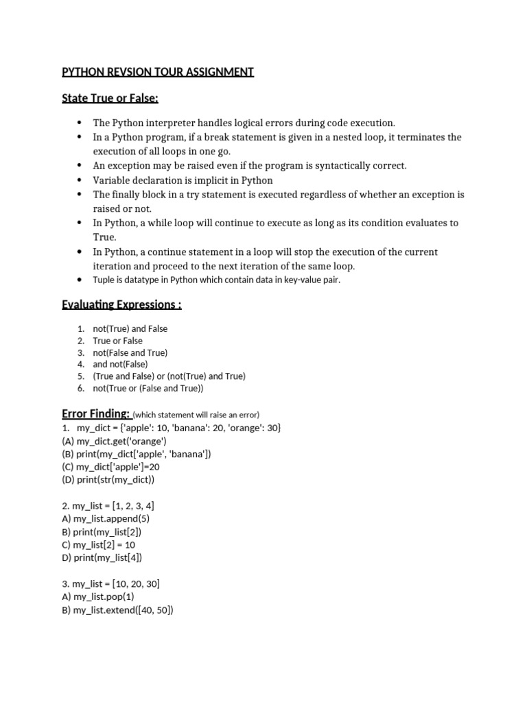 Python Revsion Tour Assignment | PDF | Control Flow | Python (Programming Language)