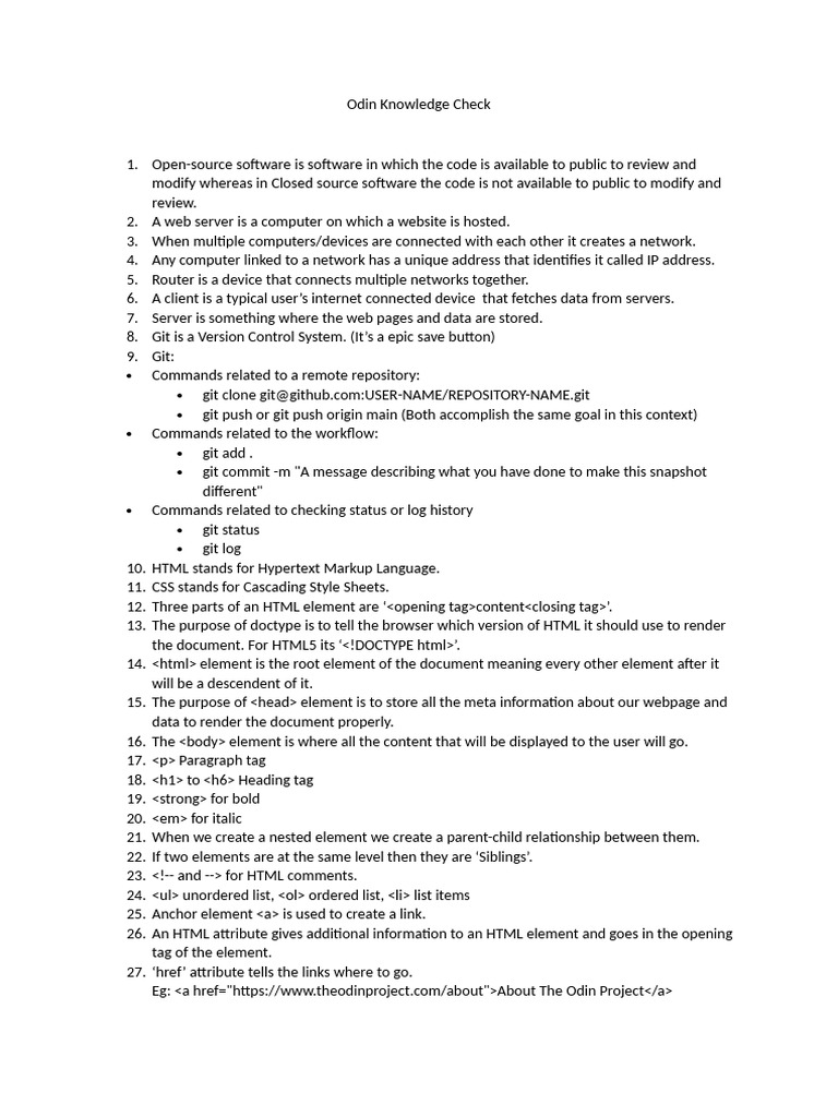 Odin Knowledge Check | PDF | Html Element | Html