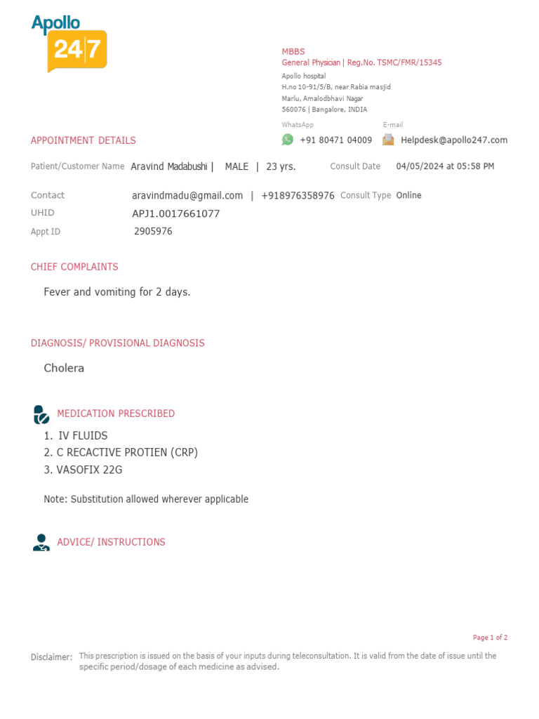 Prescription Apollo | PDF | Medical Prescription | Medicine