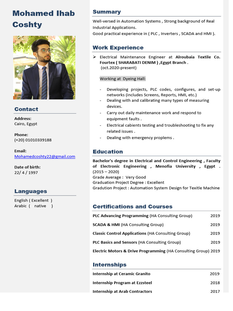 Electrical #Engineer #Maintenance #Resume #Cv | PDF | Programmable Logic Controller | Automation
