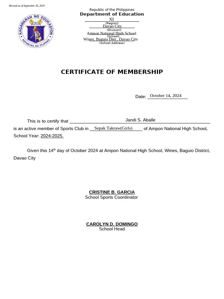Alex Cert Membership | PDF | Philippines | Public Administration