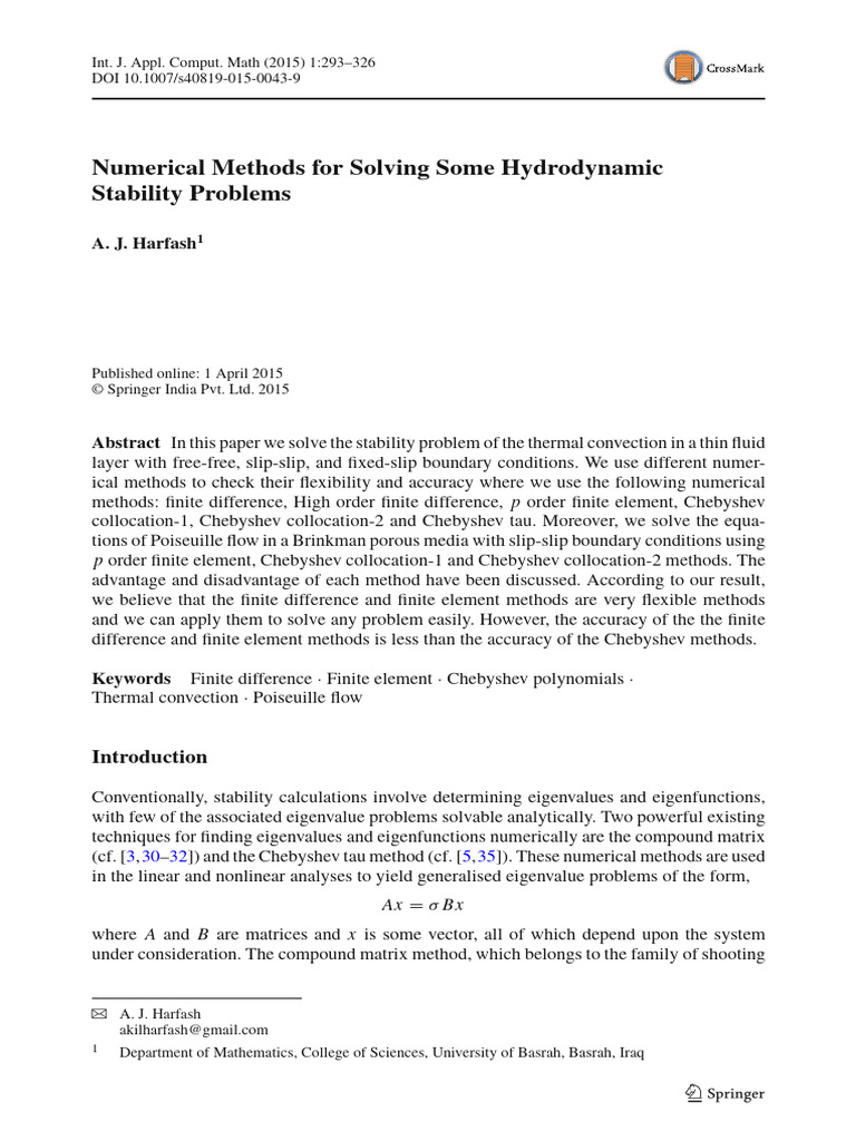 Numerical Methods For Solving Some Hydrodynamic Stability Problems | PDF | Stability Theory ...