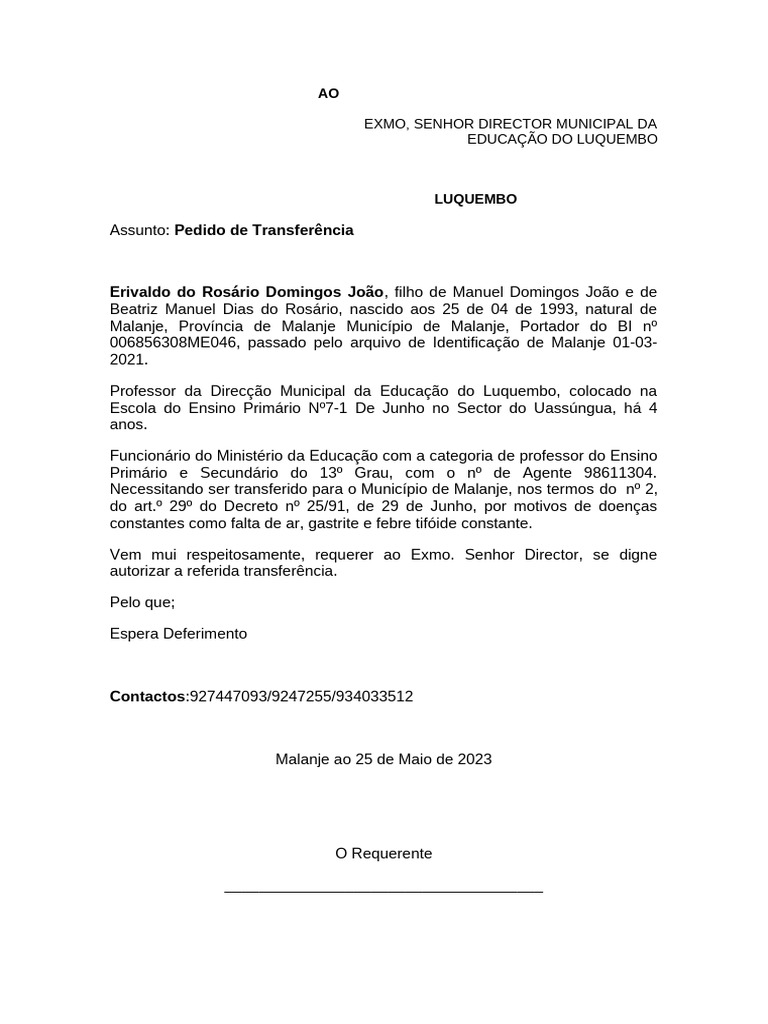 Pedido de Transferência | PDF