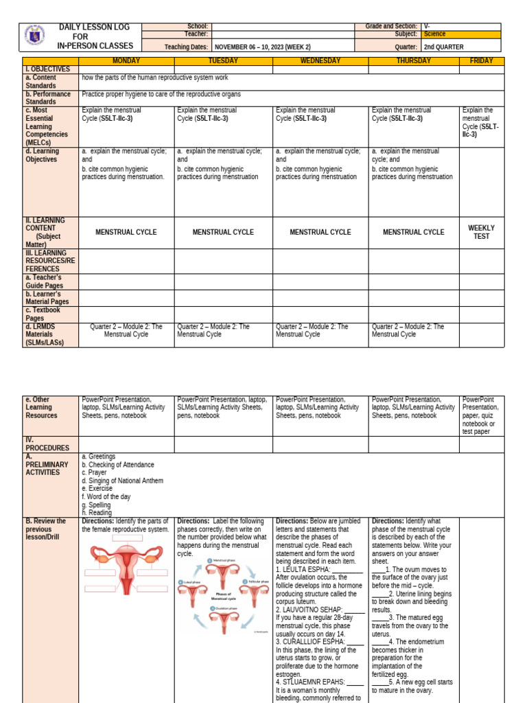 G5 Q2W2 DLL SCIENCE (MELCs) | PDF | Menstrual Cycle | Ovary