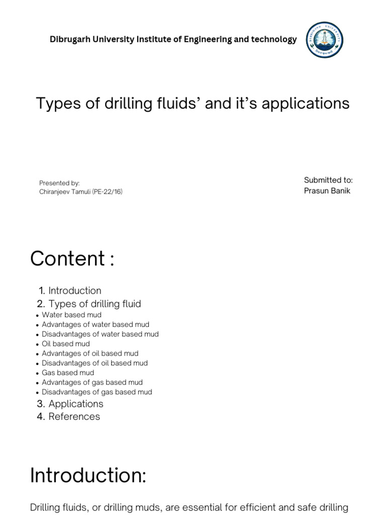 Types of Drilling Fluids' and It's Applications | PDF | Oil Well ...