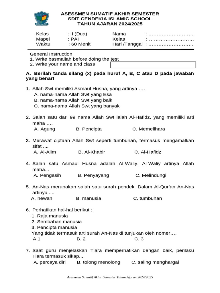 Ok Pai Form Soal Asas 2024 | PDF