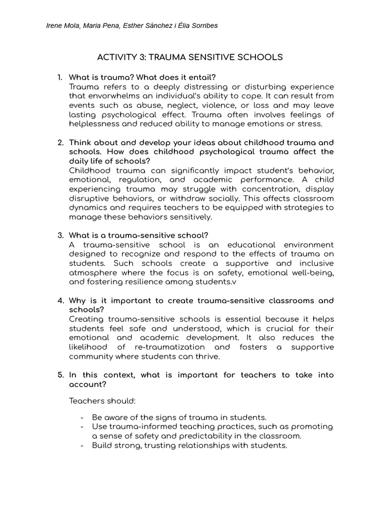 Trauma-Sensitive Schools Explained | PDF | Psychological Trauma | Psychological Resilience