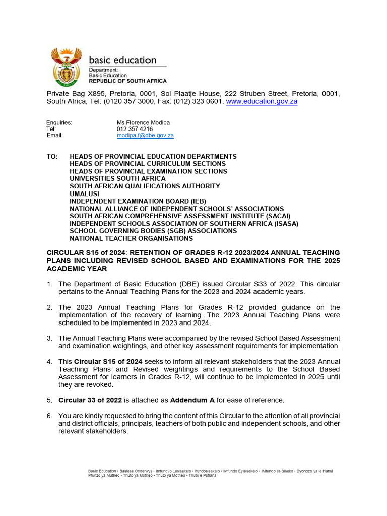 Circular S15 of 2024: R-12 Teaching Plans | PDF | Behavior Modification ...