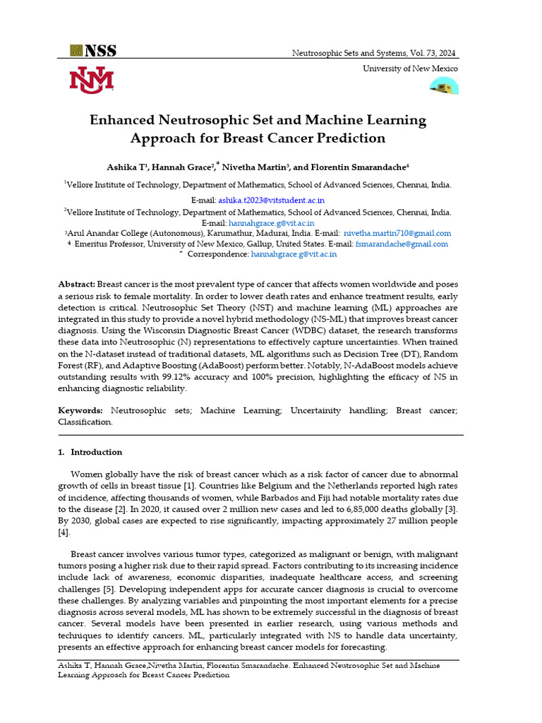 Enhanced Neutrosophic Set and Machine Learning Approach For Breast Cancer Prediction | PDF ...