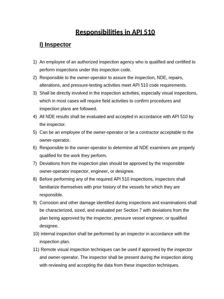 Api 510 Responsibilities - Dec.23 | PDF | Nondestructive Testing ...