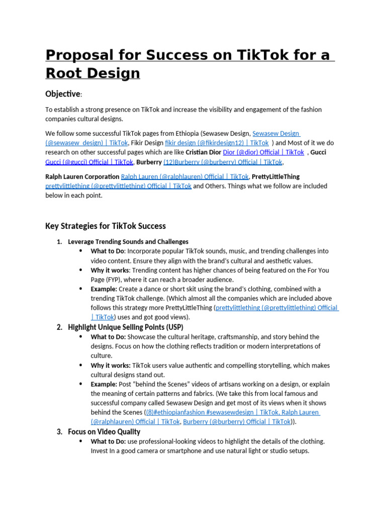 Proposal For Success On TikTok For A Root Design | PDF | Brand | Fashion