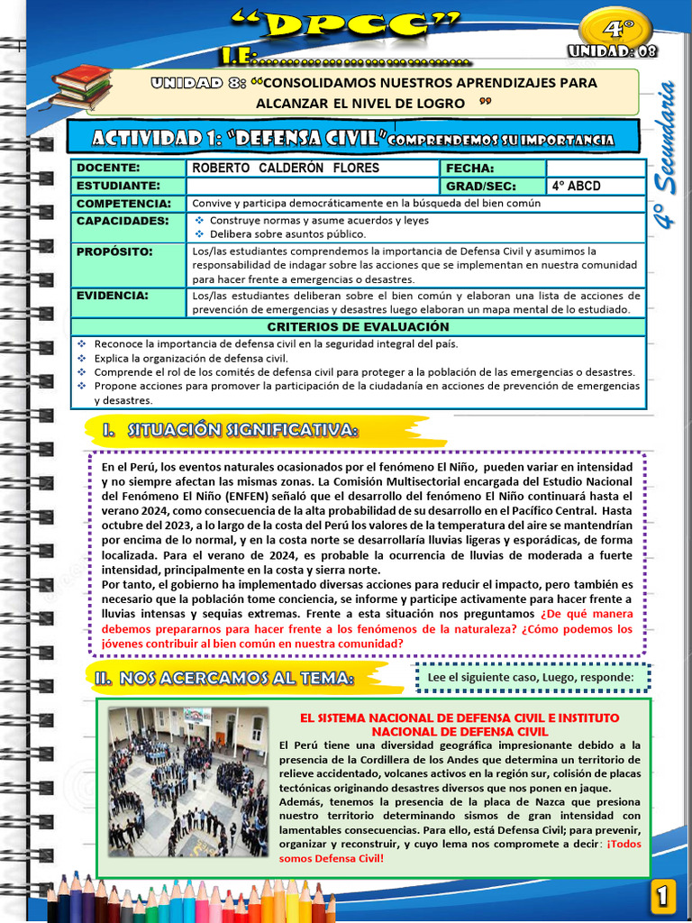 4° Grado DPCC - Semana 06 IV Bimestre | PDF | Defensa Civil | Perú