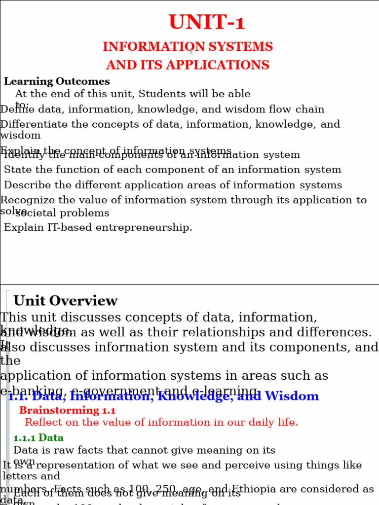 UNIT-1: Information Systems and Its Applications | PDF | E Government | Machine Learning