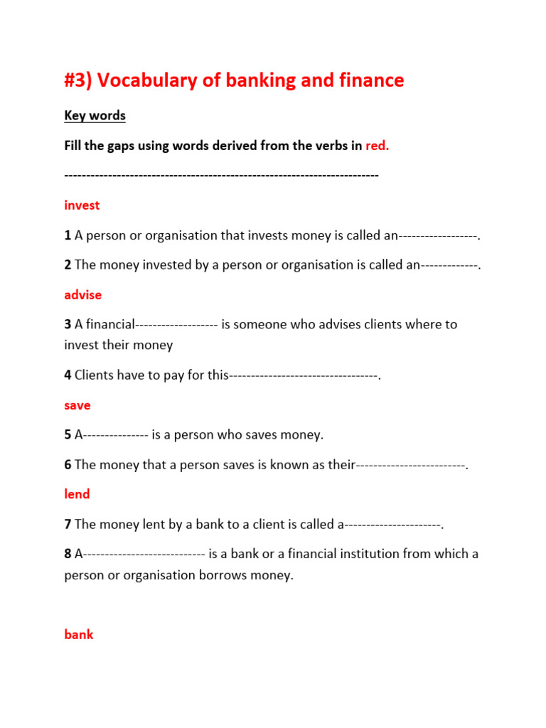 #3) Vocabulary of Banking and Finance | PDF