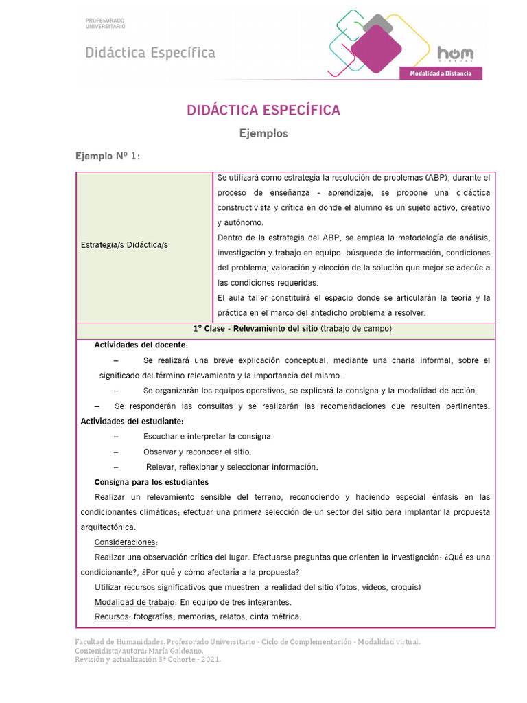 PU-Didáctica Específica - Ejemplos Secuencias Didácticas | PDF | Cognición | Aprendizaje
