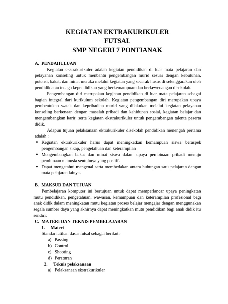 Ekstrakurikuler Futsal SMPN 7 Pontianak | PDF