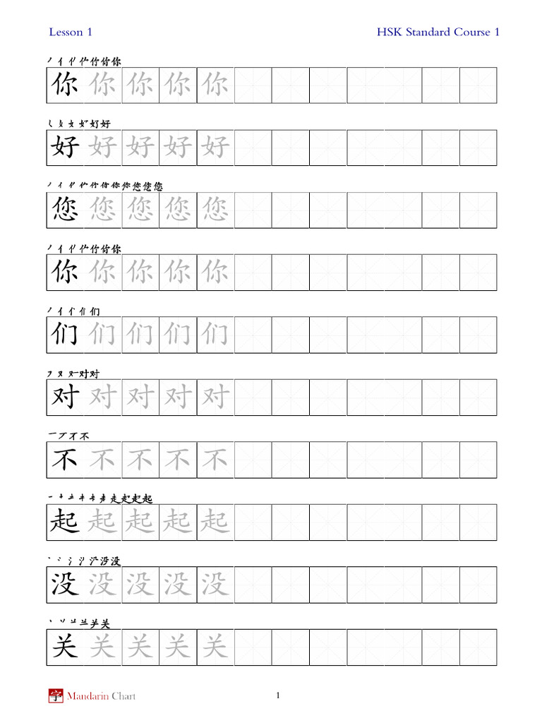 HSK 1 Mandarin Chart | PDF