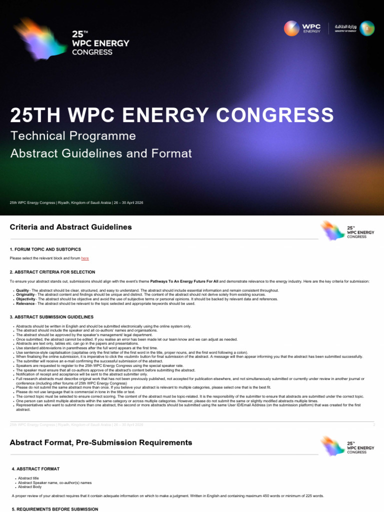 25th WPC Energy Congress of WPC Energy 2026 Abstract Guidelines and Format | PDF | Computing