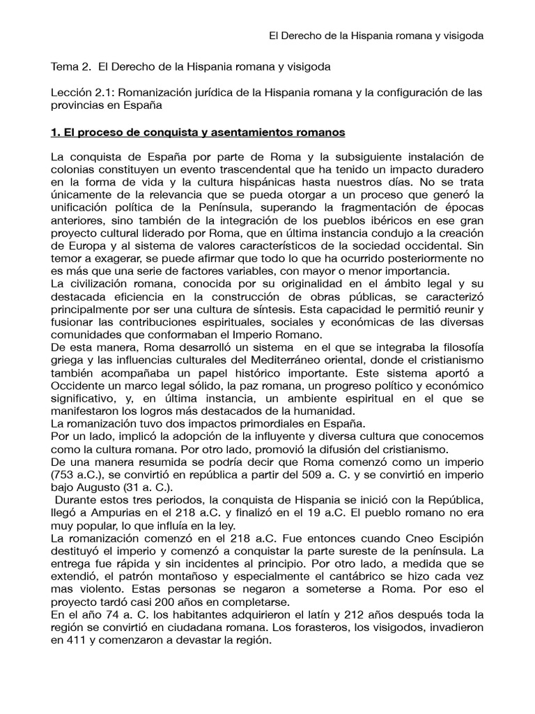 El Derecho de La Hispania Romana y Visigoda | PDF | imperio Romano ...