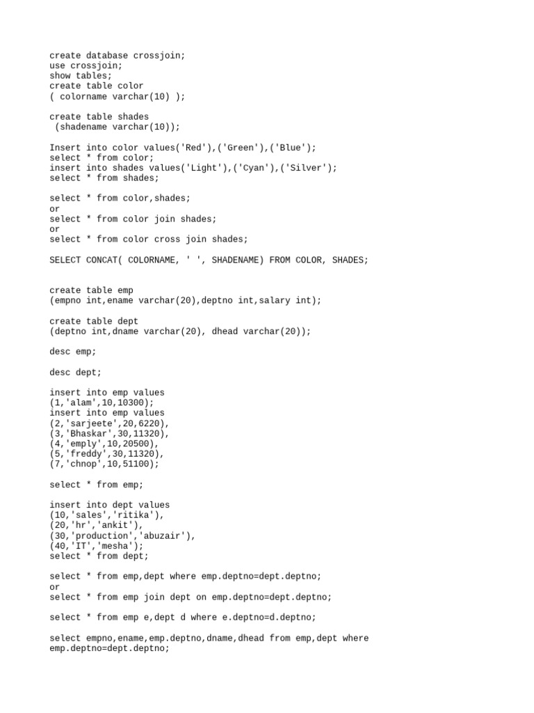 Cross Join | PDF