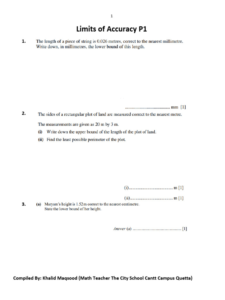 Limits of Accuracy P1/worksheet | PDF