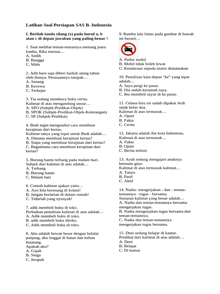 Latihan Soal Persiapan SAS bAHASA iNDONESIA | PDF