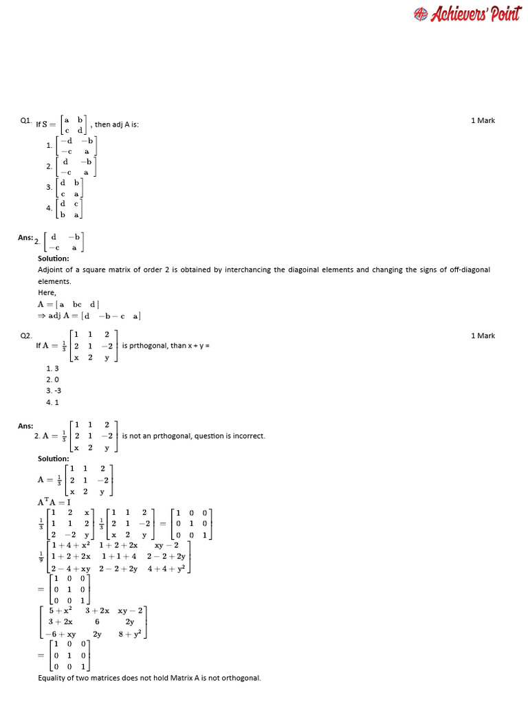 DETERMINANTS Que.. 96 | PDF | Matrix (Mathematics) | Determinant