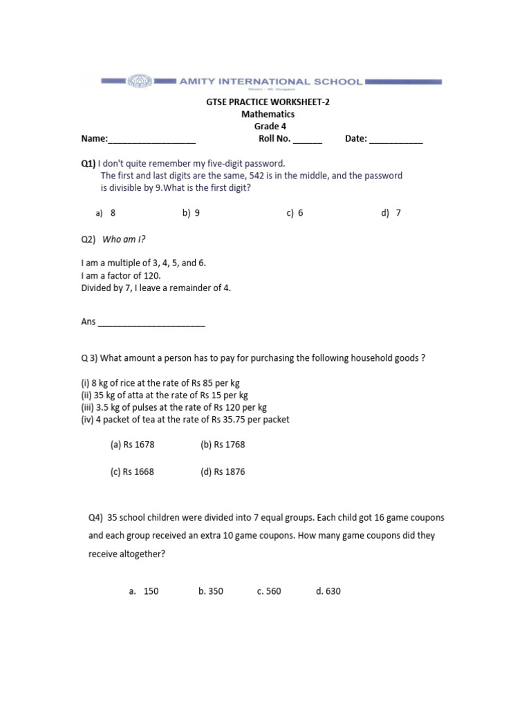 Maths Worksheet 3 Pdf