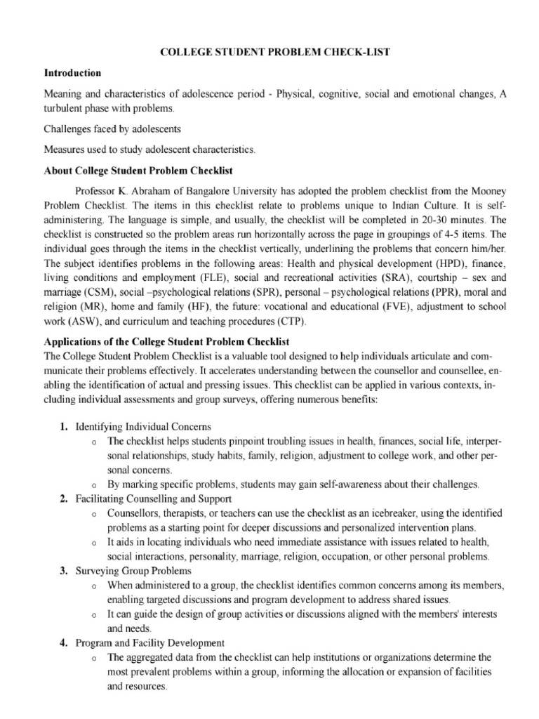 College Students Problem Solving Checklist - IGNOU | PDF
