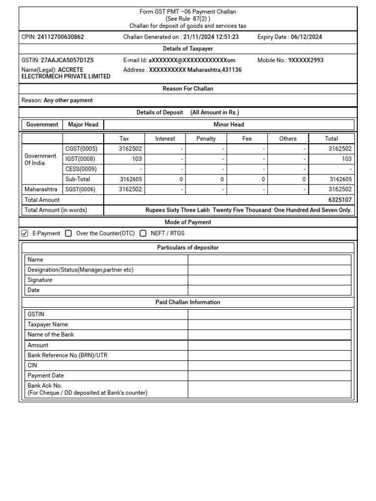 Gst-Challan Aepl Oct 2024 | PDF | Government Finances | Taxes