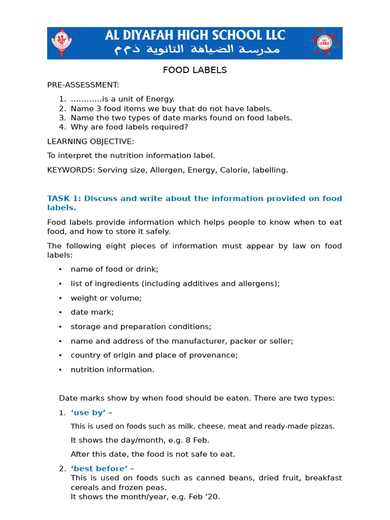 Notes 2 - FOOD LABELS | PDF