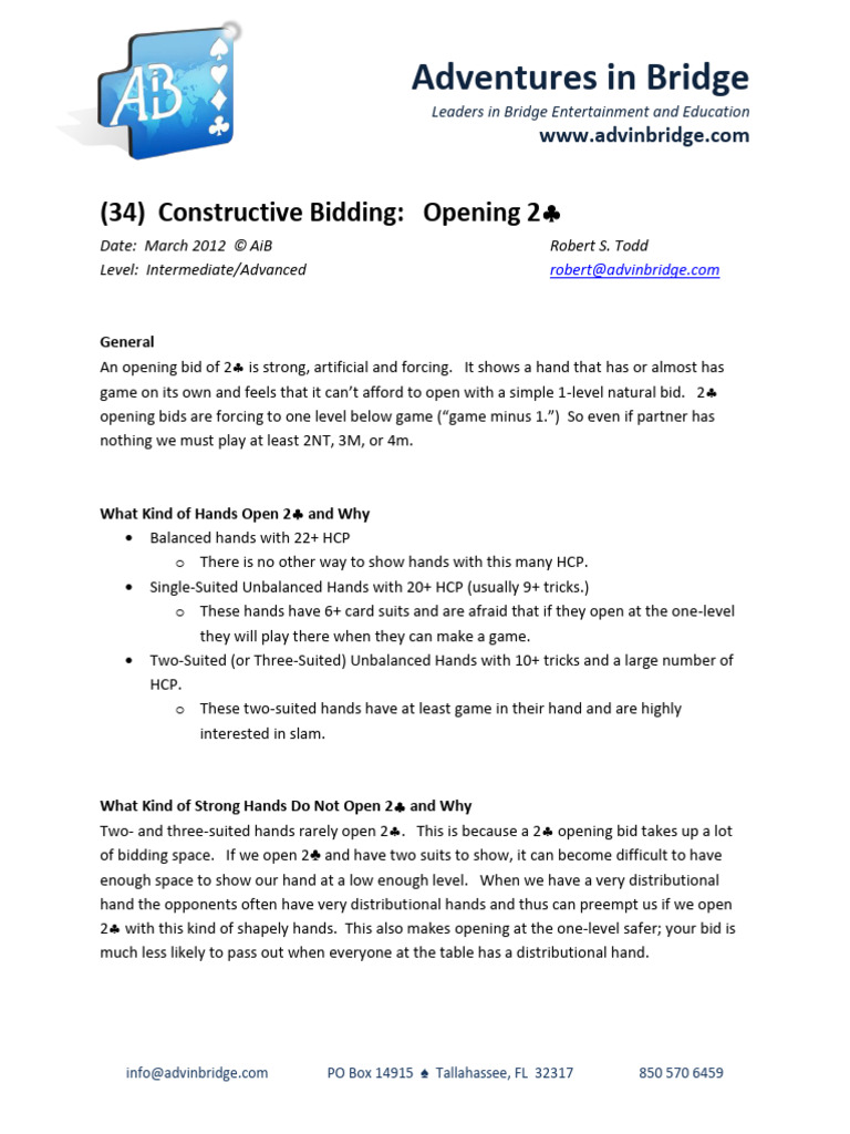 34 Opening 2C | PDF | Contract Bridge | Card Games