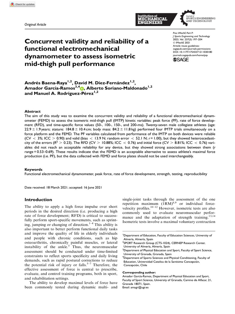 Baena Raya Et Al 2021 Concurrent Validity and Reliability of A Functional Electromechanical ...