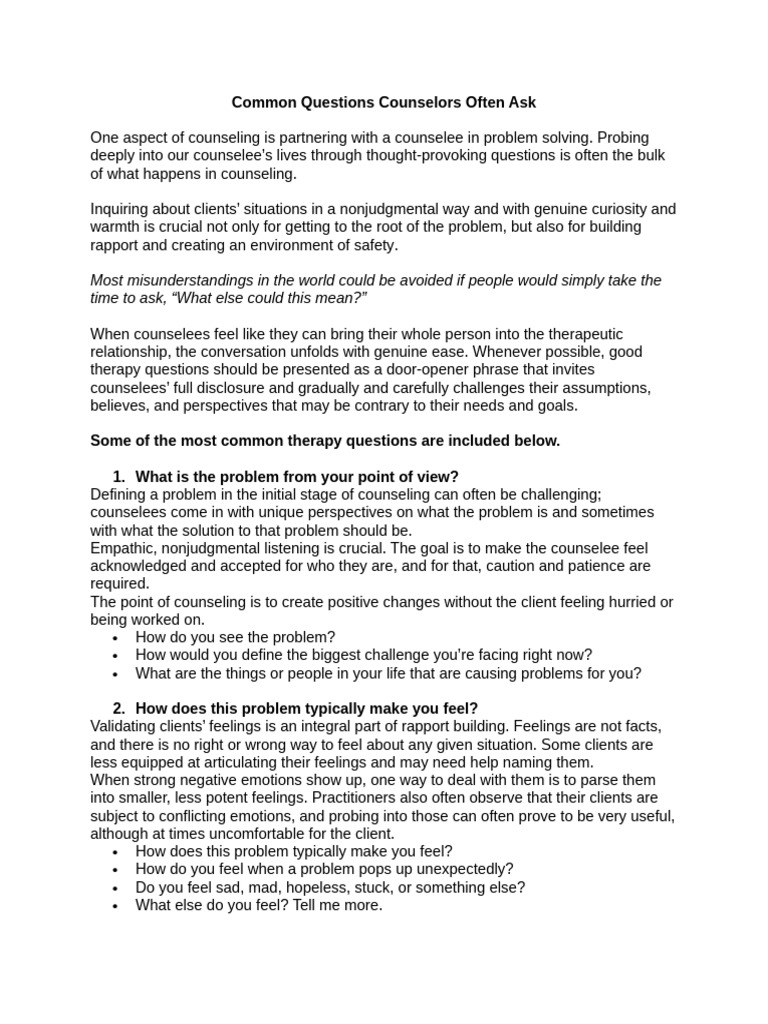 Common Questions Counselors Often Ask | PDF | Mood (Psychology ...