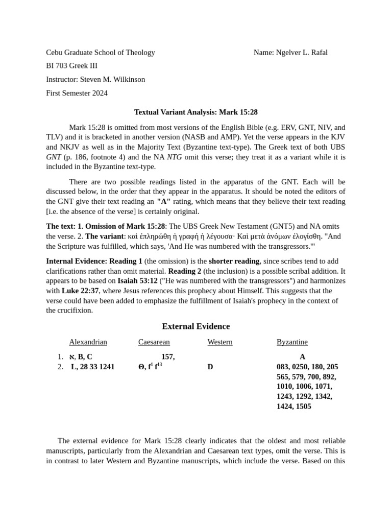 Textual Variant Analysis | PDF | Chapters And Verses Of The Bible ...