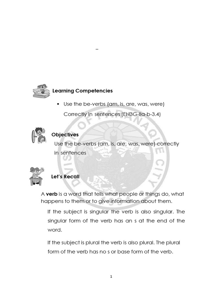 Be-Verbs Usage in English 3 Module | PDF | Grammatical Number | Plural