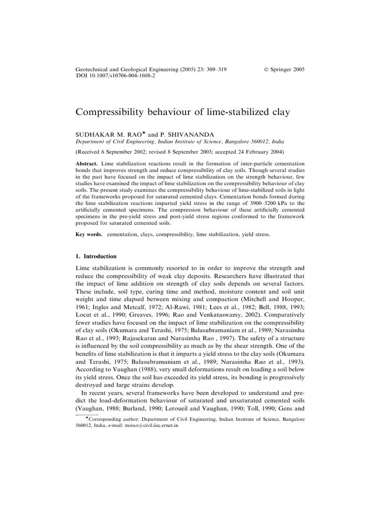 Compressibility Behaviour of Lime-Stabilized Clay | PDF | Deformation ...