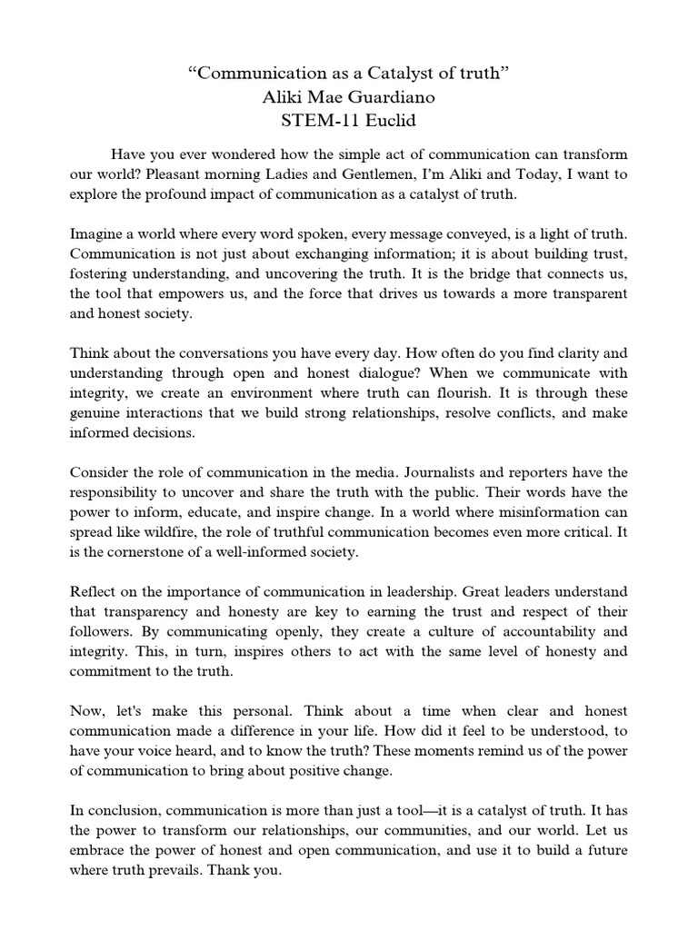 Communication As A Catalyst Of Truth Aliki Mae Guardiano Stem 11