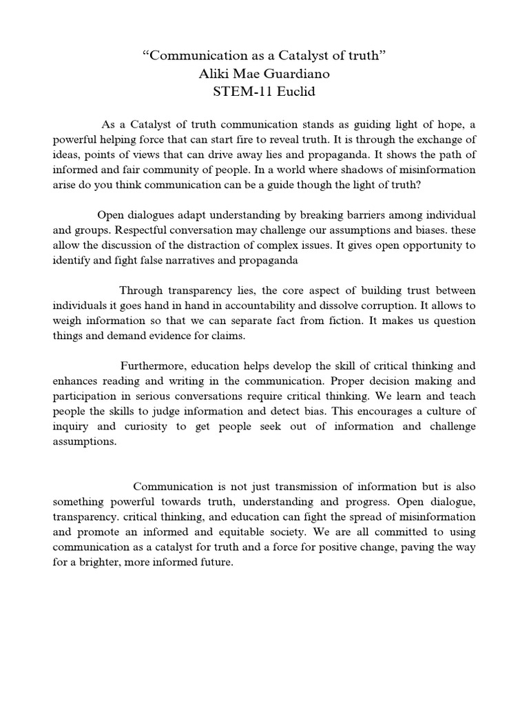 "Communication As A Catalyst of Truth" Aliki Mae Guardiano STEM-11 Euclid | PDF | Critical ...