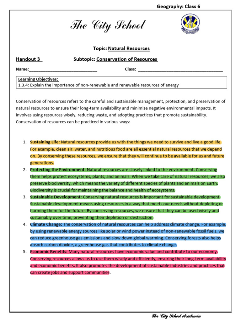 Handout 3-Conservation of Resources | PDF | Sustainability | Climate Change Handout 3-Conservation of Resources | PDF | Sustainability | Climate Change