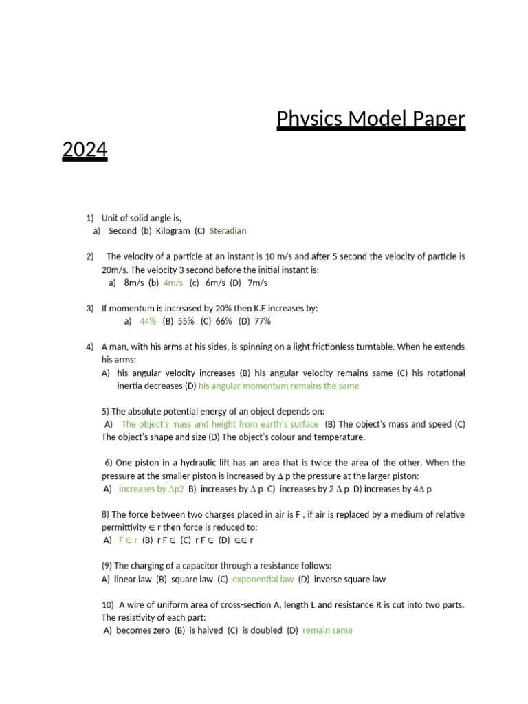 Physics Exam Prep Questions | PDF | Capacitor | Voltage