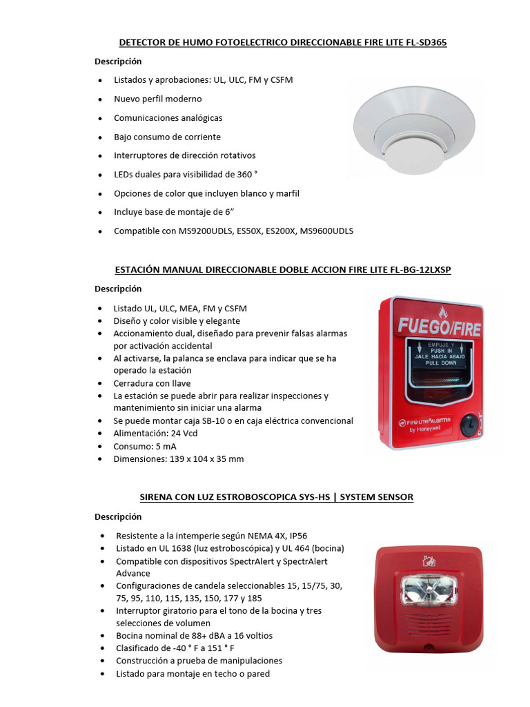 Equipos de Seguridad Fire Lite y System Sensor | PDF