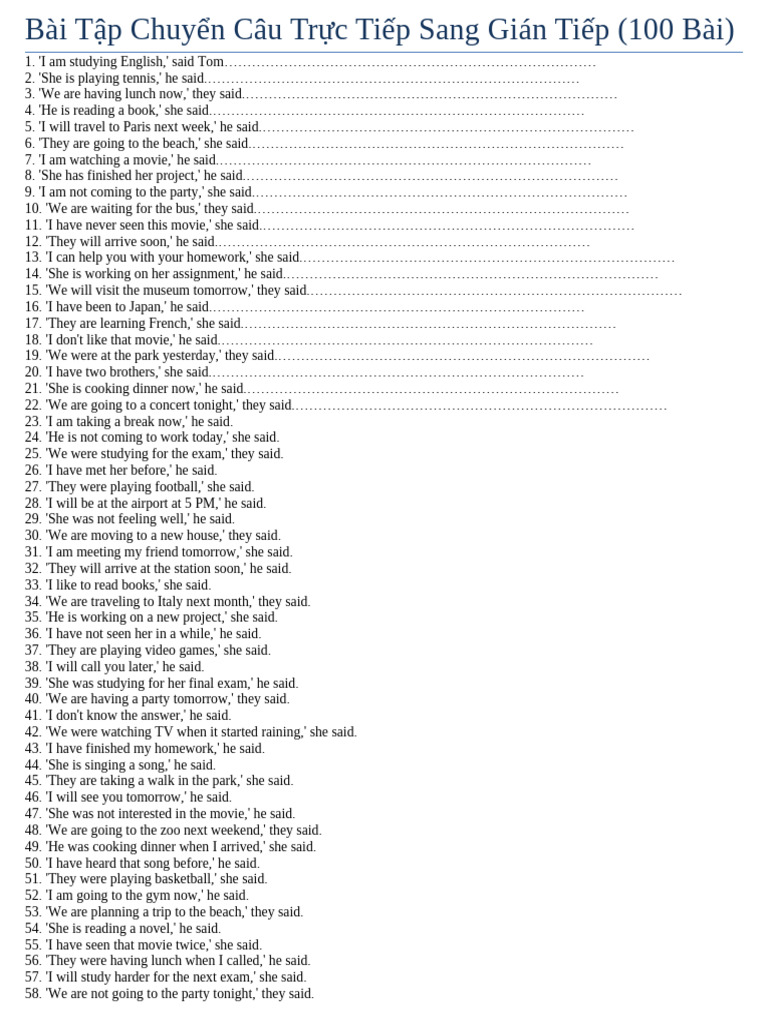 Bai Tap Chuyen Cau 100 Bai | PDF
