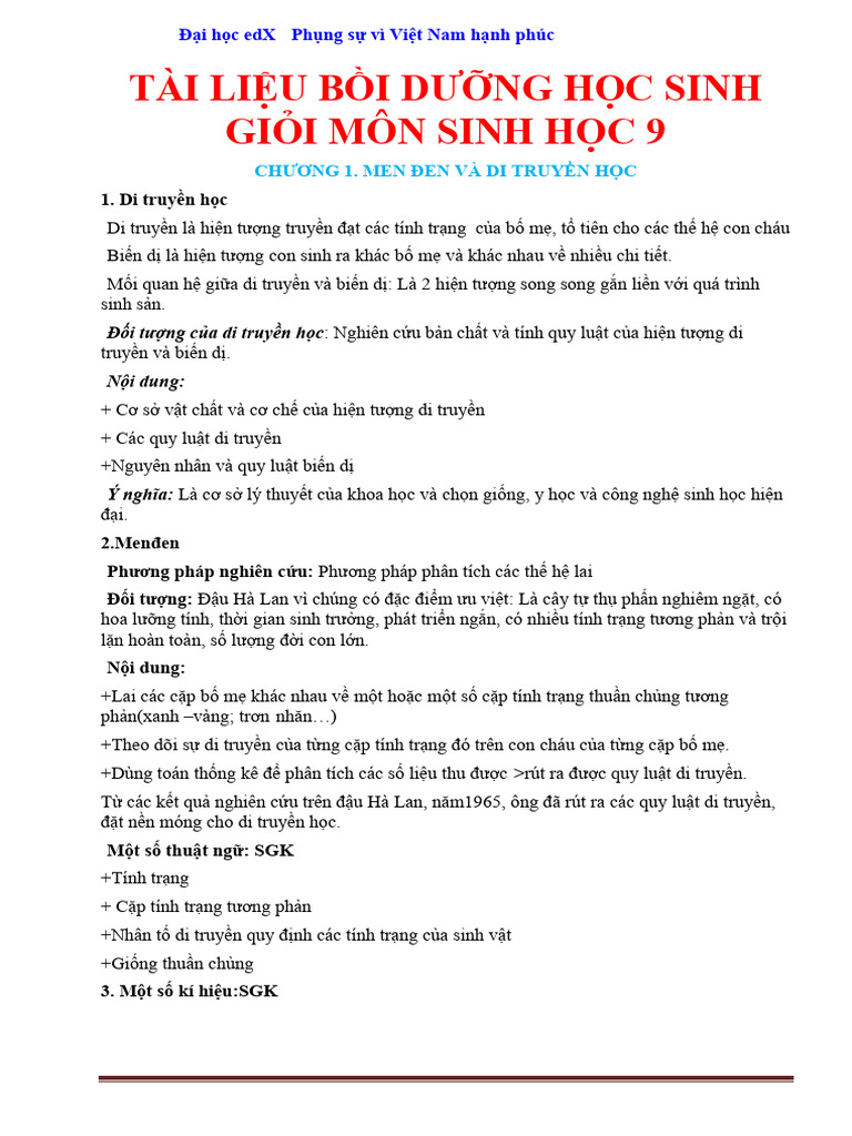 Các Chuyên Đề Bồi Dưỡng HSG Sinh Học Lớp 9 | PDF