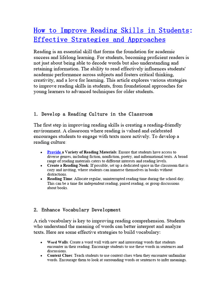 How To Improve Reading Skills in Students | PDF | Reading Comprehension ...