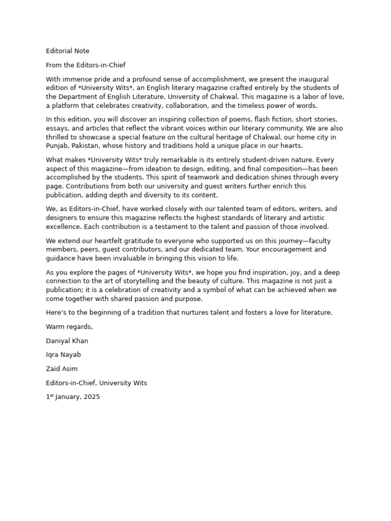 Inaugural Edition of University Wits | PDF