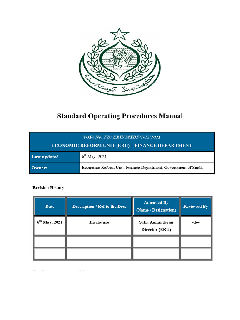 Standard Operating Procedures Manual: Economic Reform Unit (Eru ...